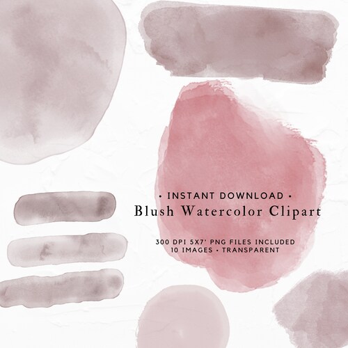 Blush Pink Watercolor Clipart Texture Shapes Splash Splodge - Etsy
