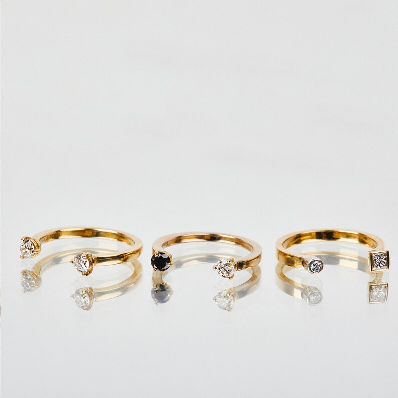 Diamond Dot Ring, Round Brilliant Cut, 18K Yellow Gold, Stackable Rings ...