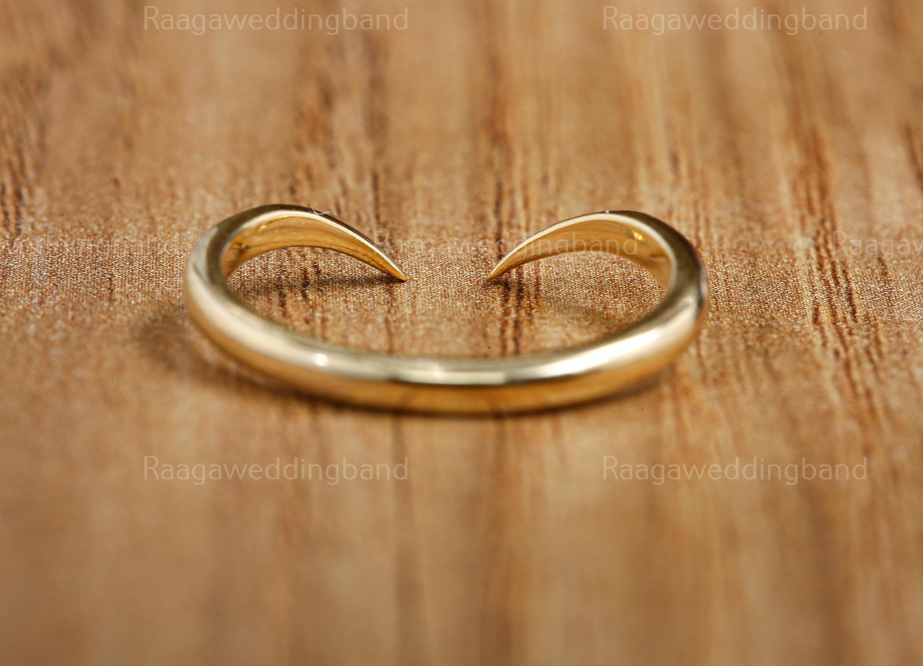 Chevron Open Band Solid Gold V Ring Dainty 14K Gold Stacking Open Band ...