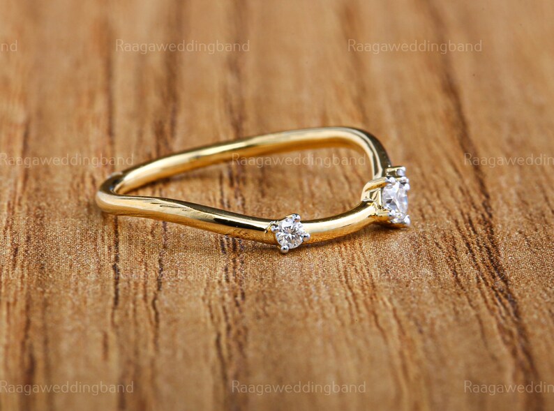14k Gold Curved Lab Grown Diamond Wedding Band, Stacking Ring for Her ...