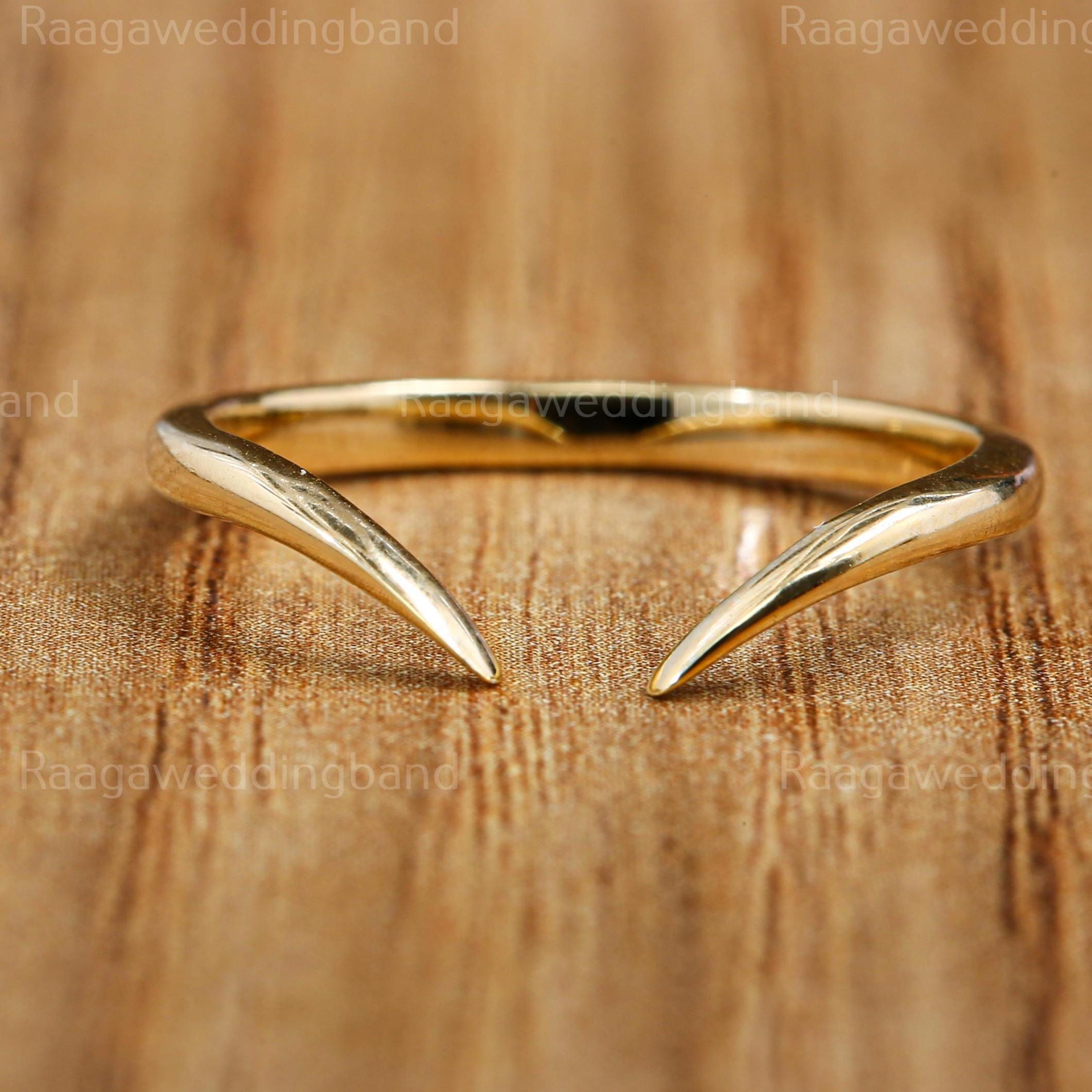 Chevron Open Band Solid Gold V Ring Dainty 14K Gold Stacking Open Band ...