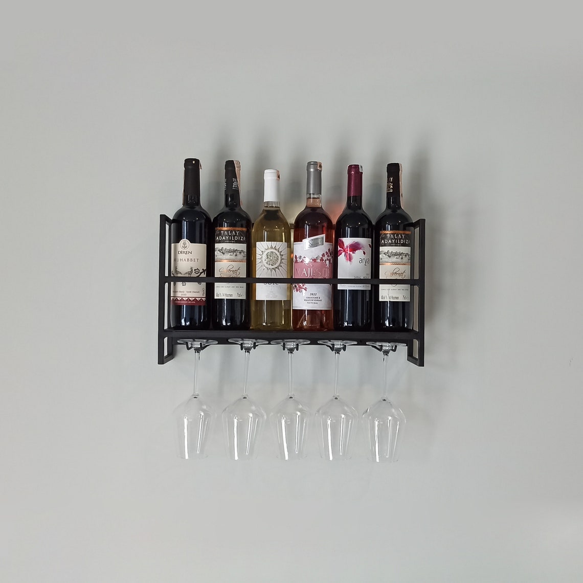 Modern Metal Wall-mounted Wine Rack Holds 5 Bottles and 5 Glasses - Etsy