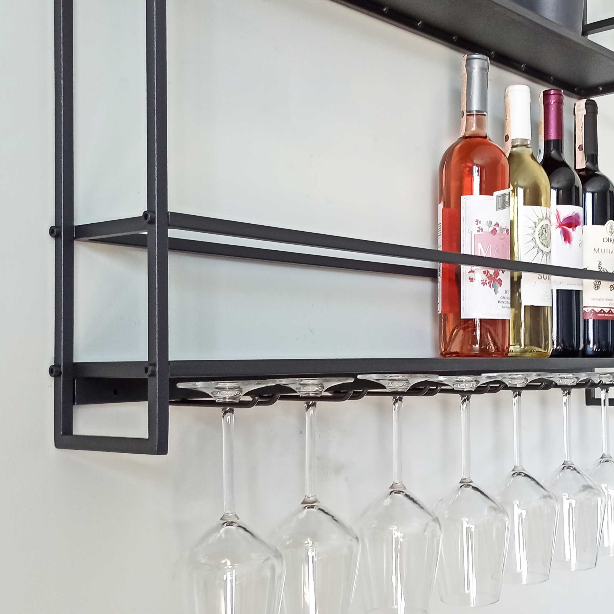 Wine Rack Modern Metal Wall Mounted Holds 20 Bottles and 7 Glasses ...