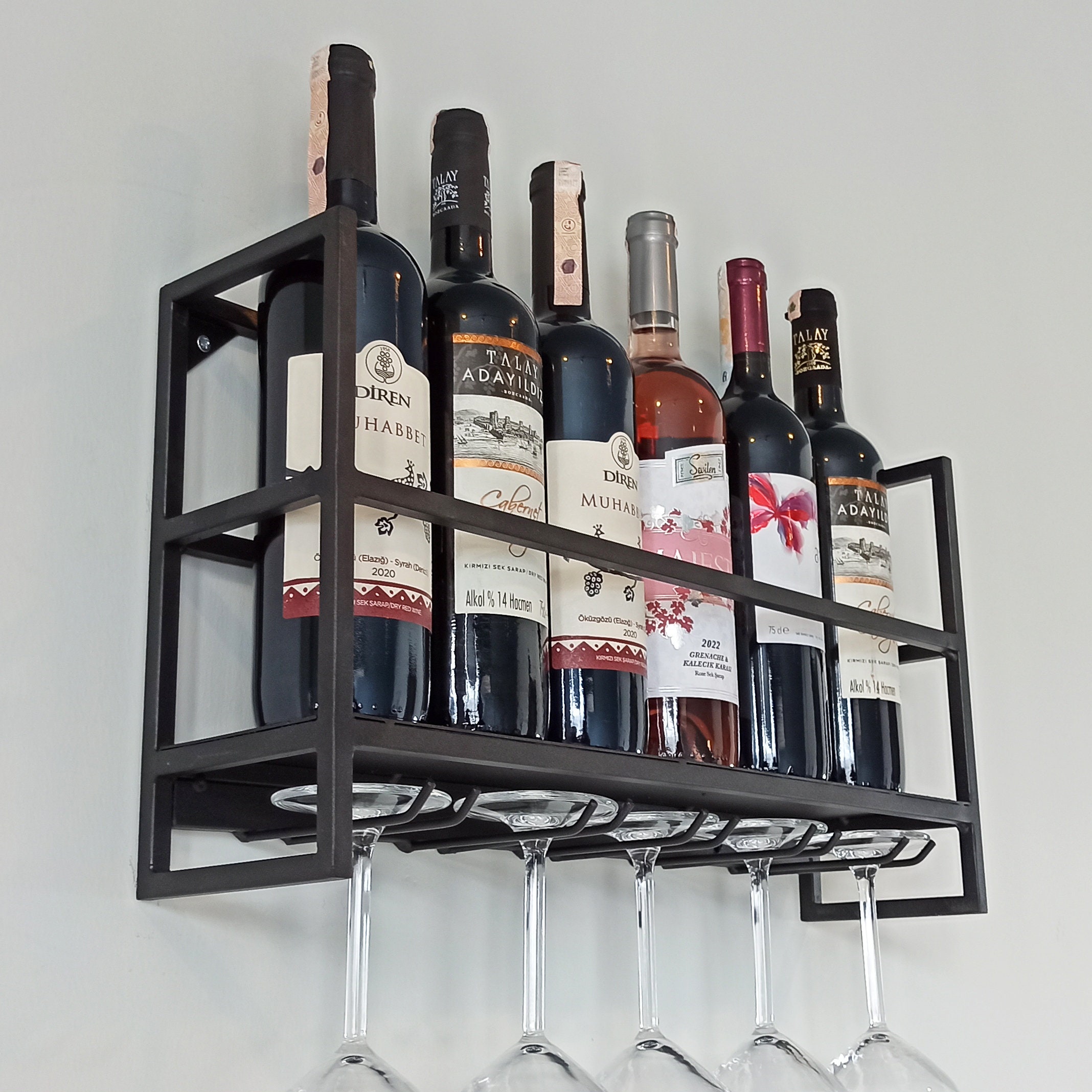 Modern Metal Wall-mounted Wine Rack Holds 5 Bottles and 5 Glasses - Etsy