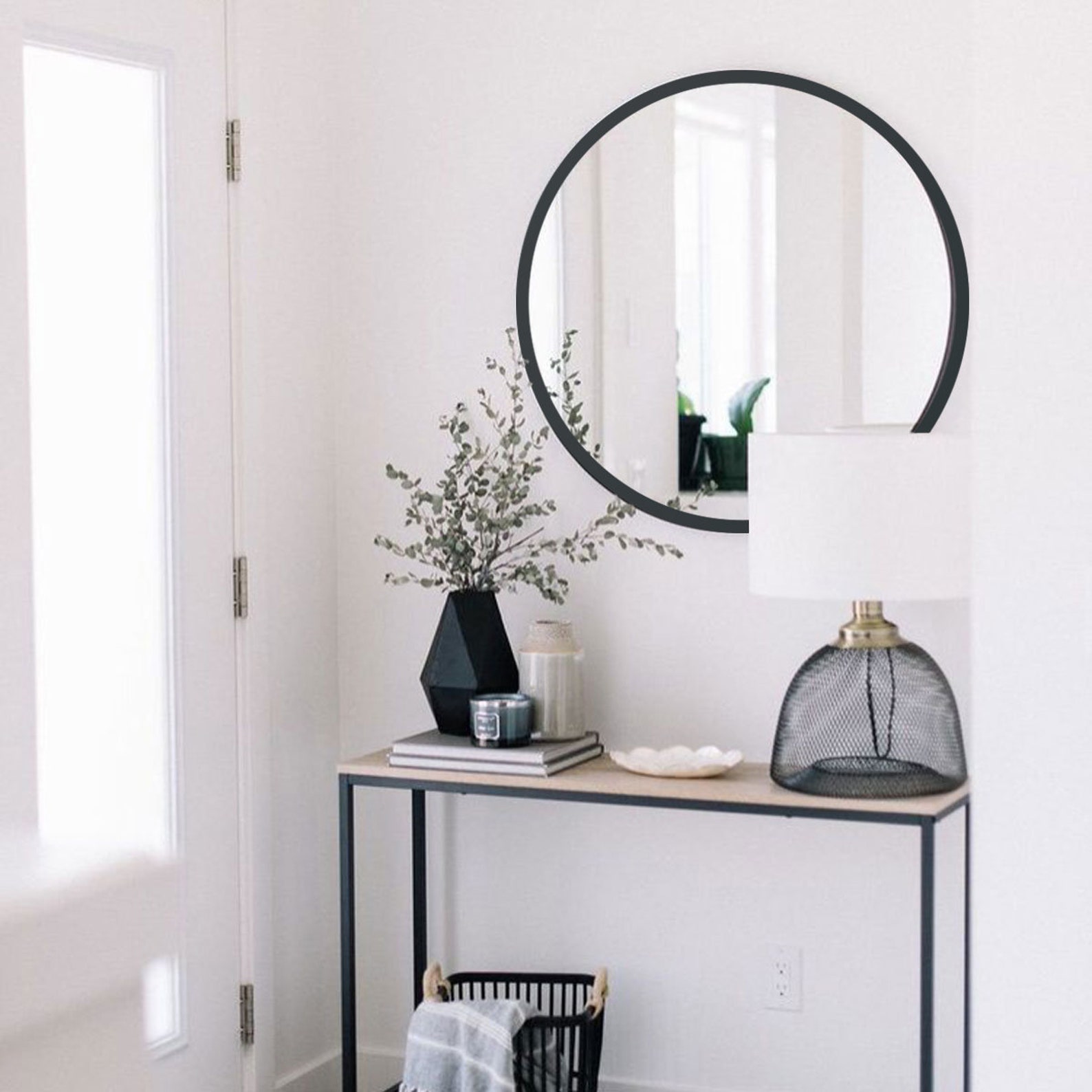 Black Frame Decorative Round Wall Mirror, Home, Ofice and Farmhouse ...