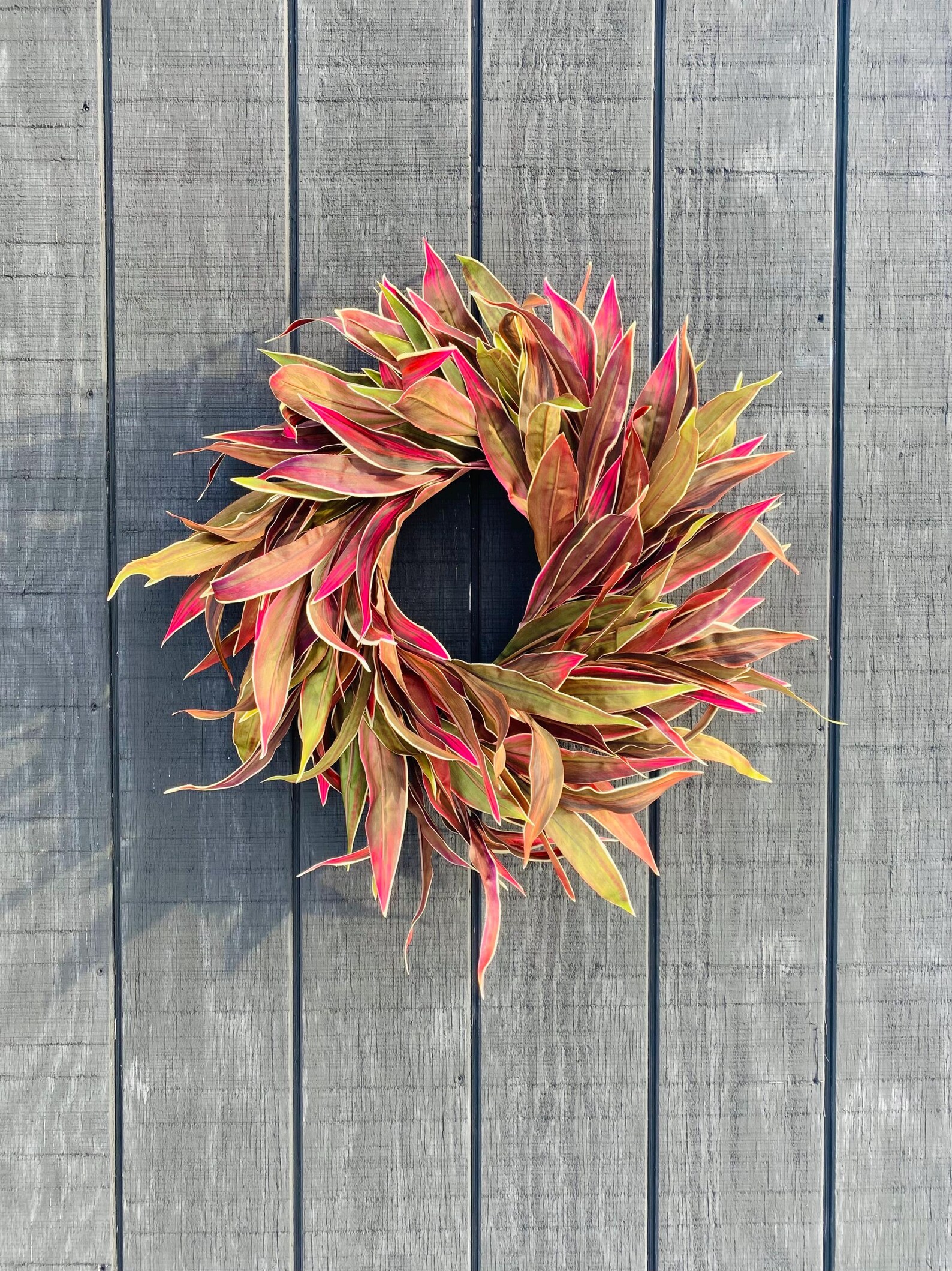 Burgundy Cordyline Leaf Wreath, Faux Grapevine, Front Door Decor - Etsy