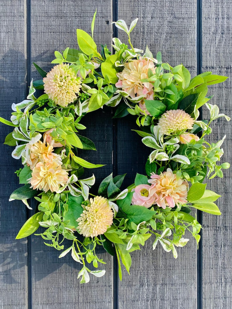Faux Pink Dahlia Wreath, Spring Door Decor, 17 Inch - Etsy
