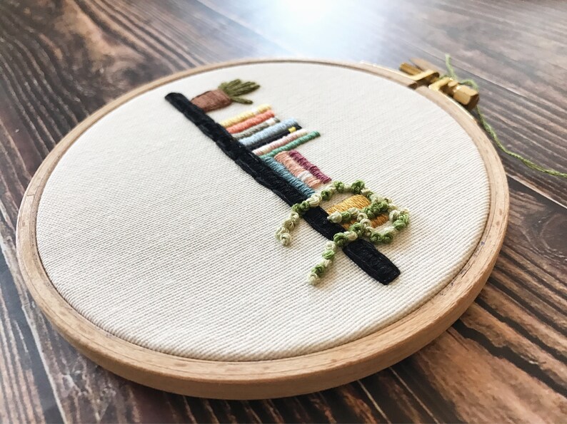 Bookshelf Embroidery Hoop Art Book Lover Gift Housewarming | Etsy