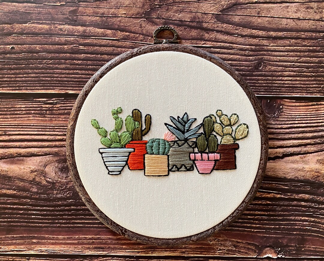 Plant Embroidery Hoop Art Embroidered Houseplantscactus Wall - Etsy