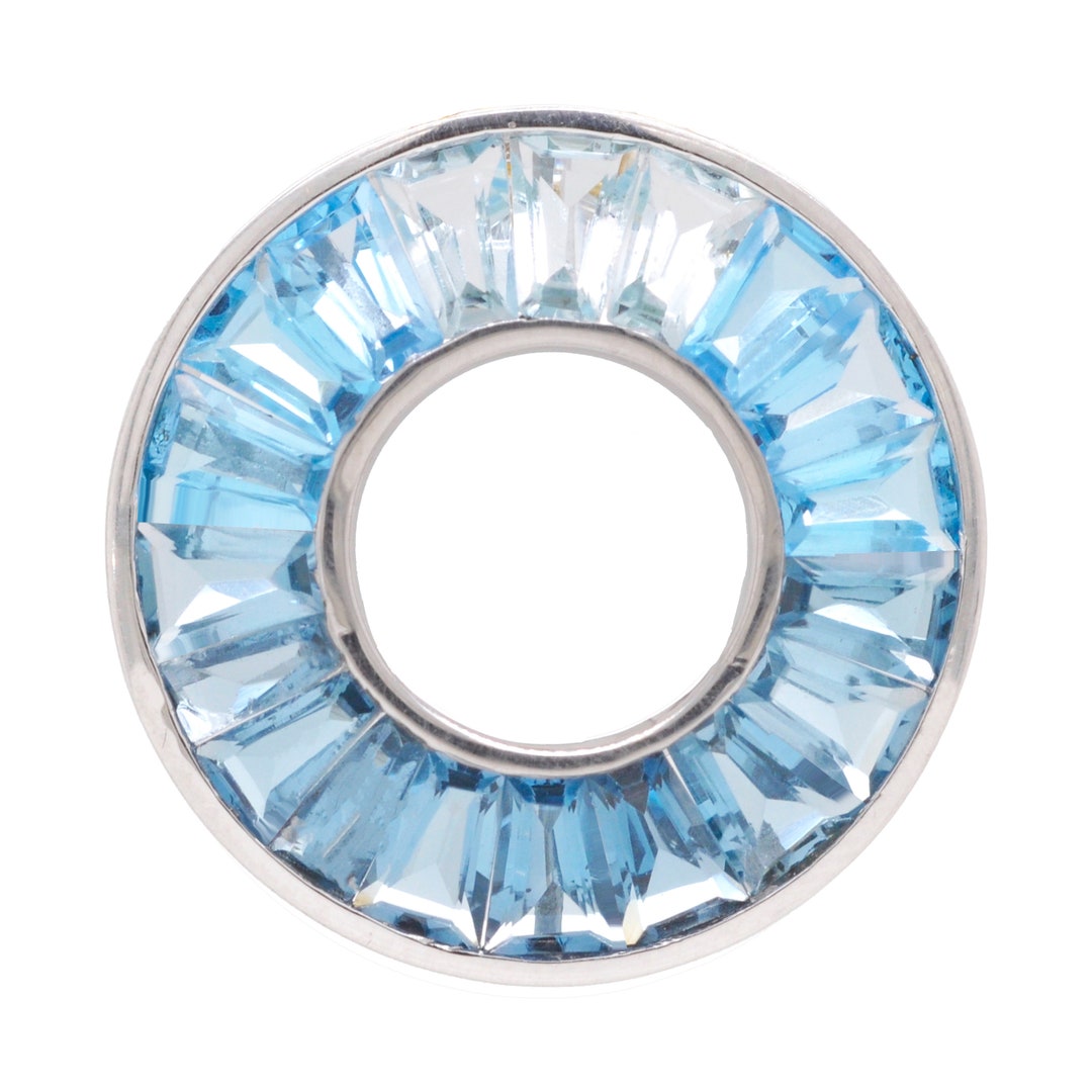 White Gold Gradient Blue Topaz Natural Gemstone Pendant Necklace ...