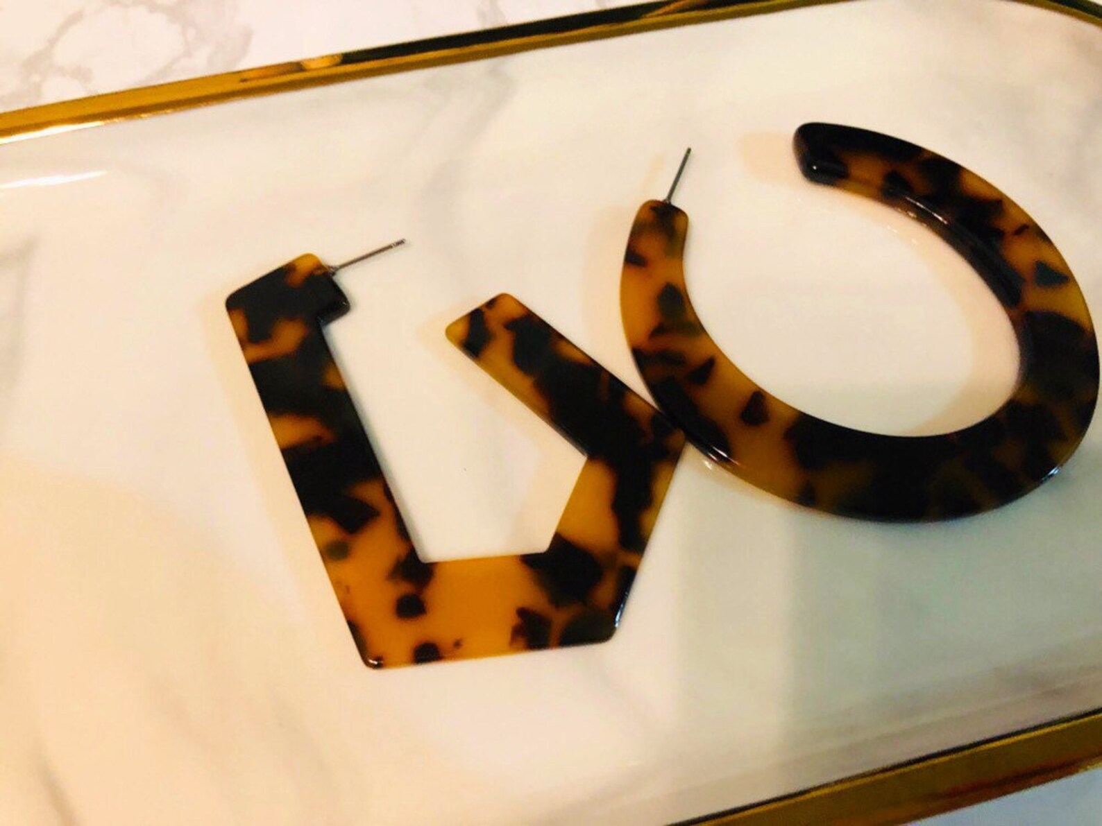 Tortoise shell chunky bold geometric hoop earrings Thick oval | Etsy