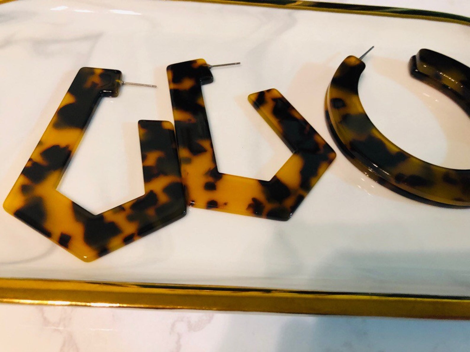 Tortoise Shell Chunky Bold Geometric Hoop Earrings Thick Oval - Etsy