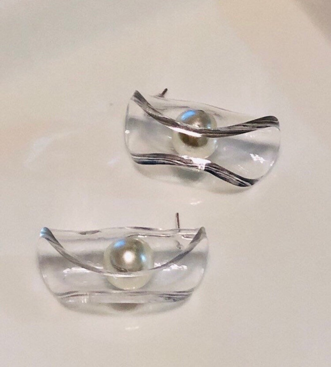 Clear Transparent Lucite With Faux Pearl Stud Earrings Faux - Etsy