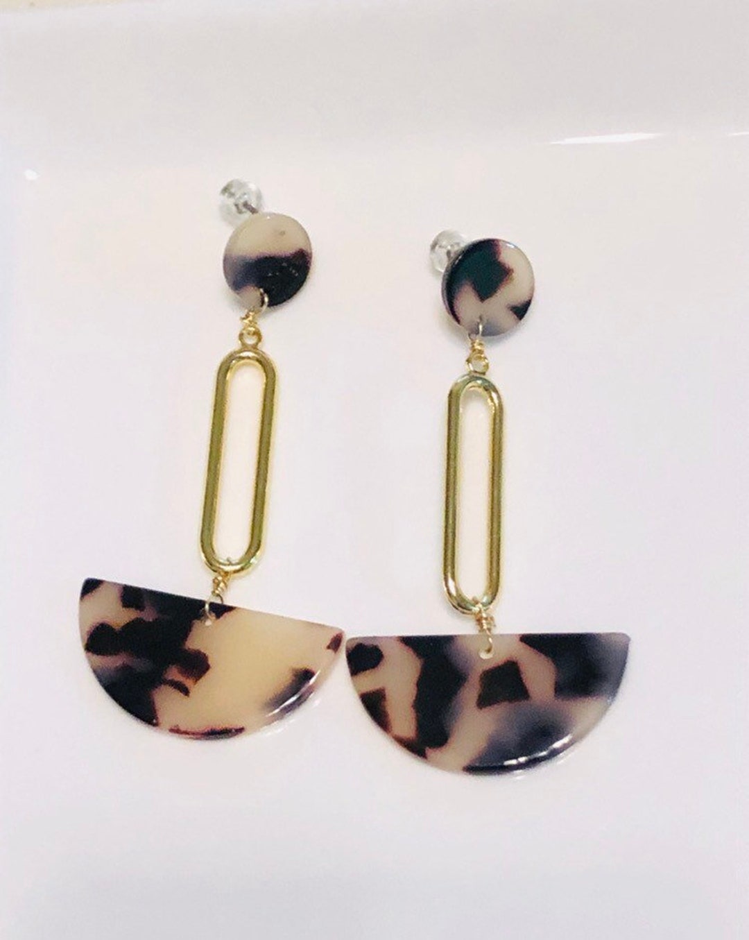 Tortoise Shell Dangle Drop Earrings Ash Blonde Semicircle - Etsy