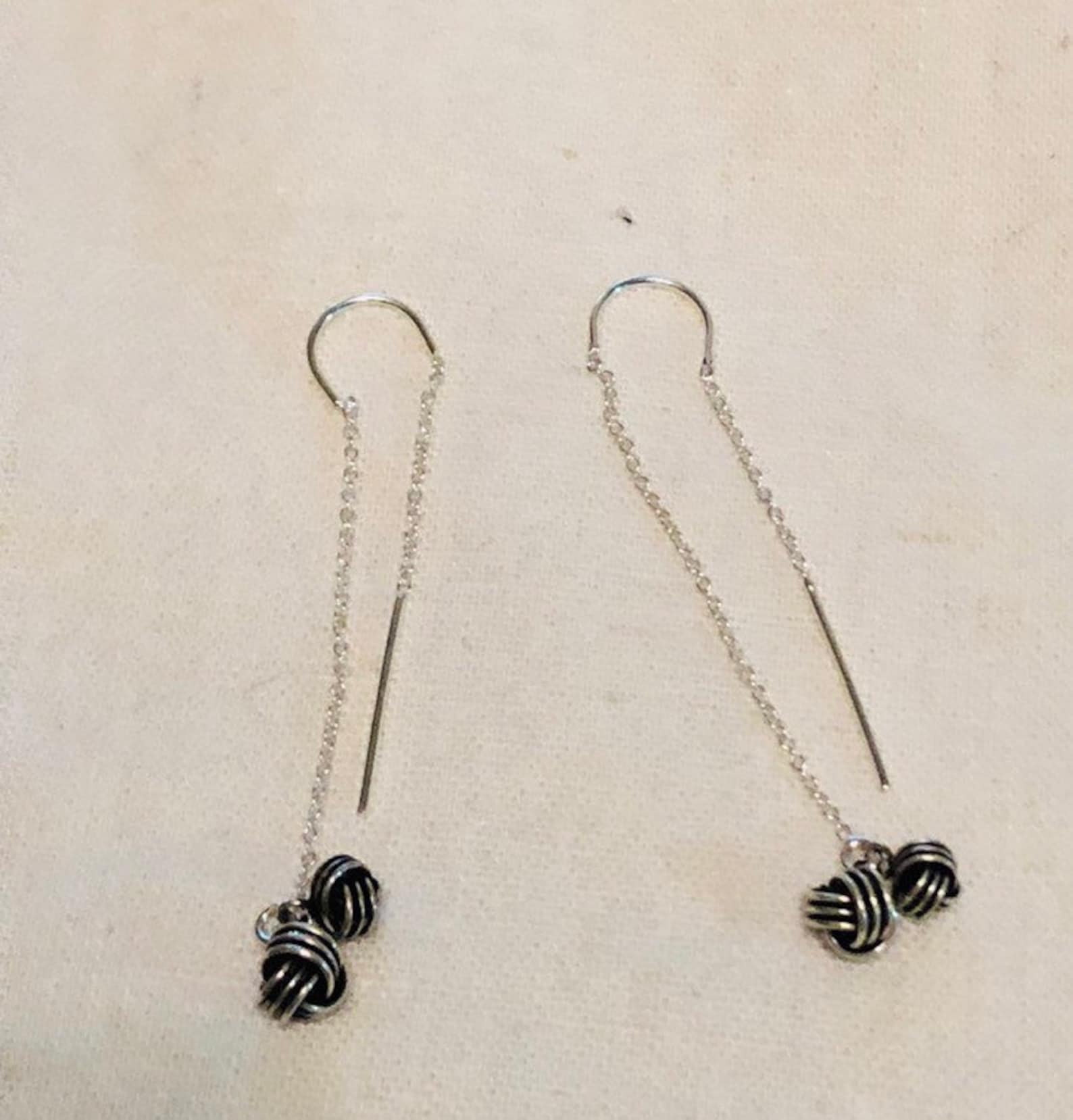 925 Sterling Silver Double Knot Dangle Thread Drop Earrings - Etsy