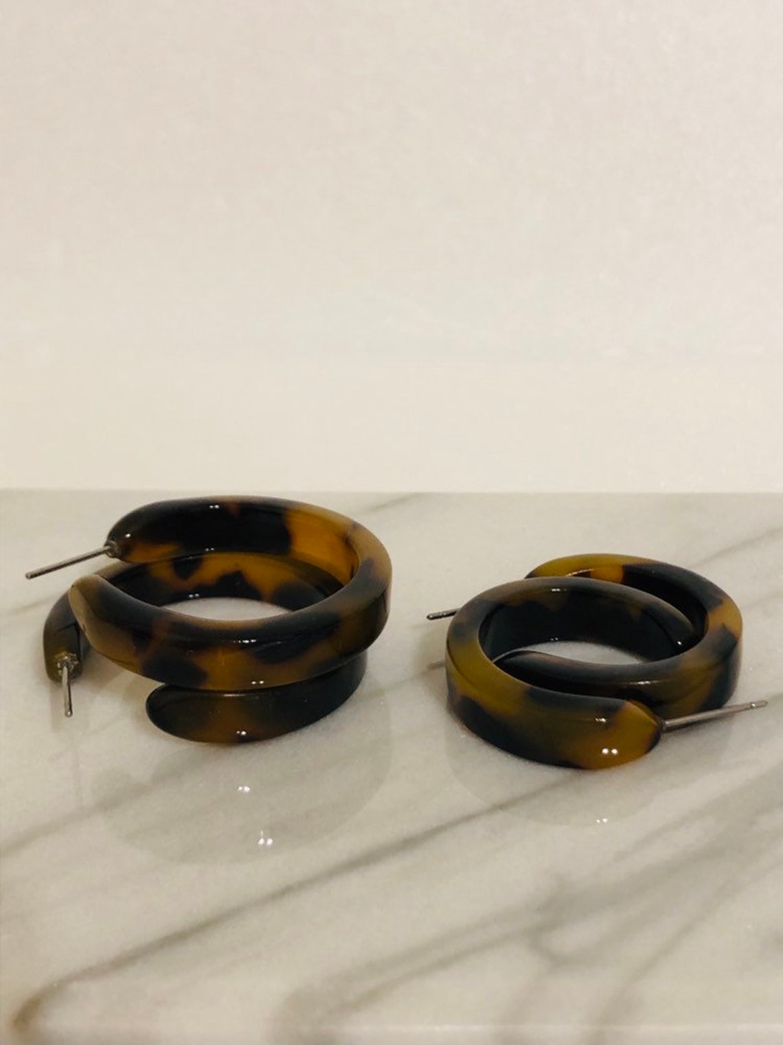 Chunky Tortoise Shell Hoop Earrings Acetate Earrings - Etsy
