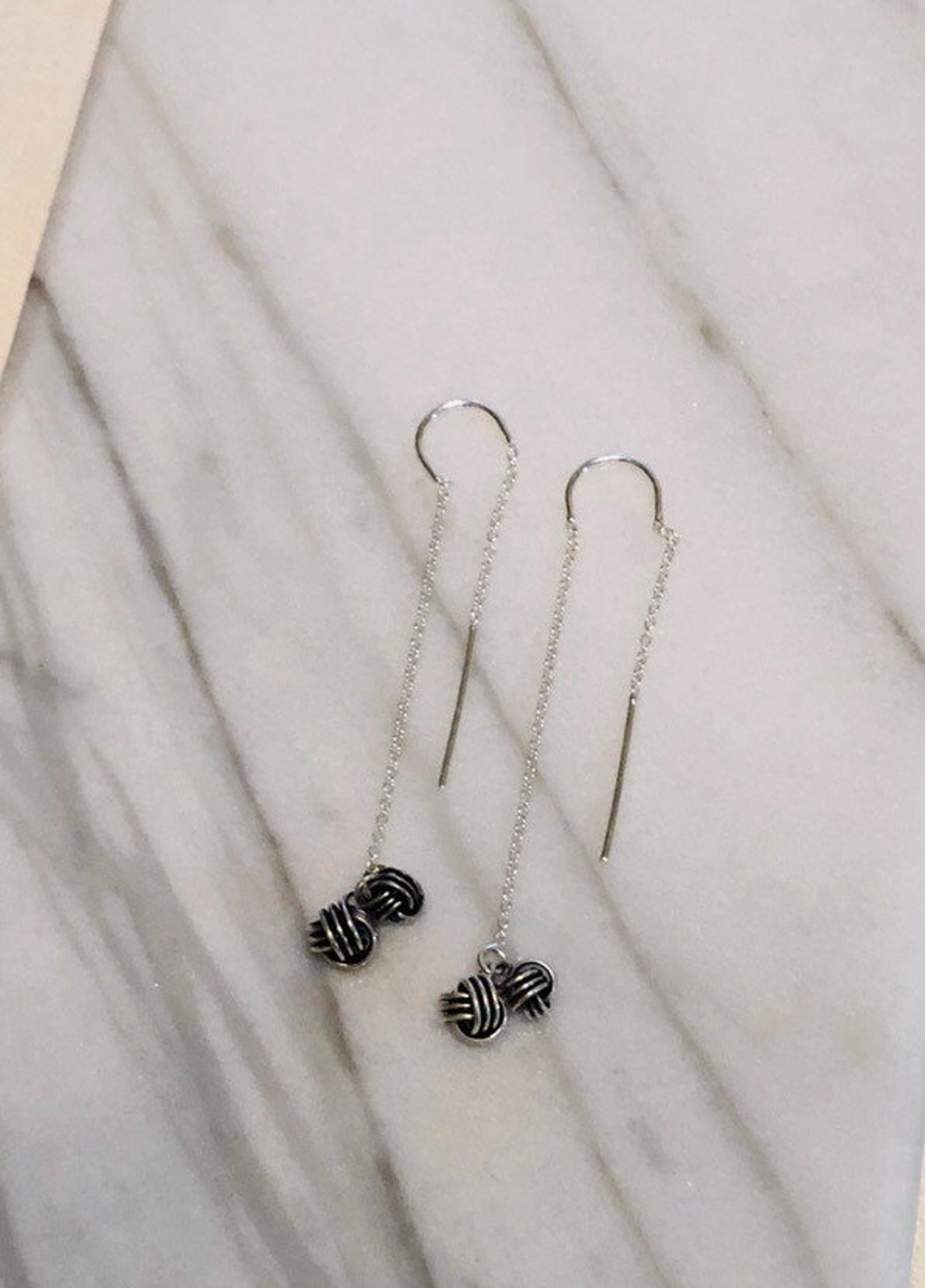 925 Sterling Silver Double Knot Dangle Thread Drop Earrings - Etsy