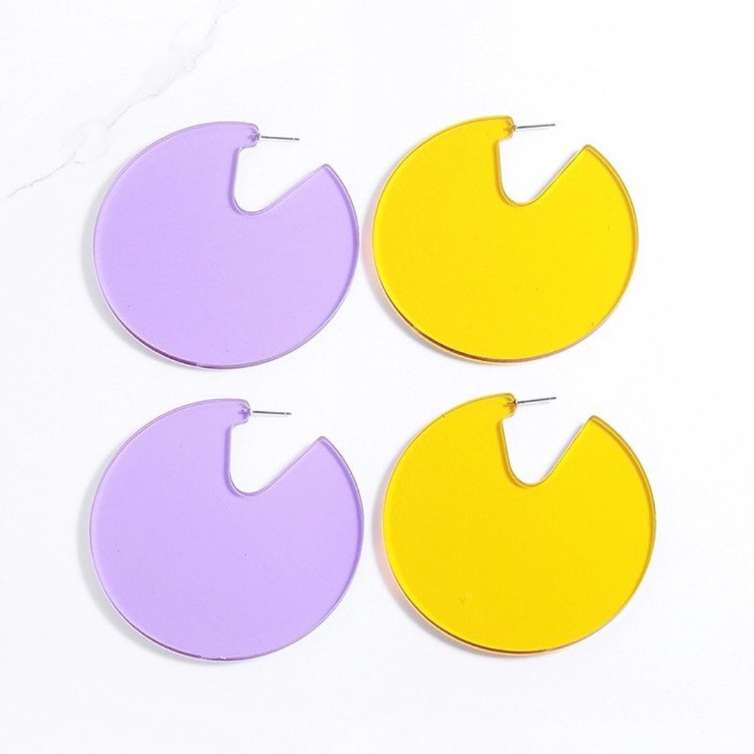 70mm Lucite Disc Hoop Earrings, Statement Hoop Earrings, Large Disc ...