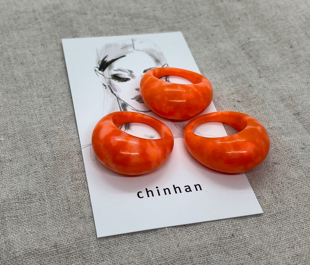 Lucite Dome Ring, Orange Lucite Ring, Orange Lucite Oval Ring, Size 6 ...