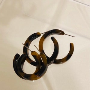 Chunky Tortoise Shell Hoop Earrings, Acetate Earrings, Tortoise Hoop Earrings in Small Size ...