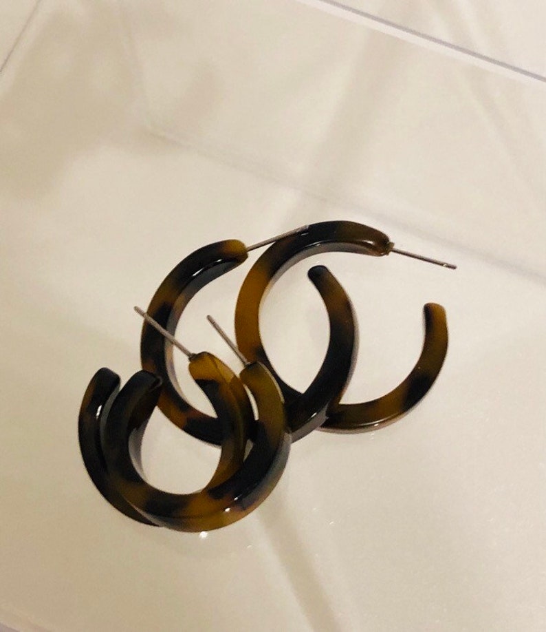 Chunky Tortoise Shell Hoop Earrings Acetate Earrings - Etsy