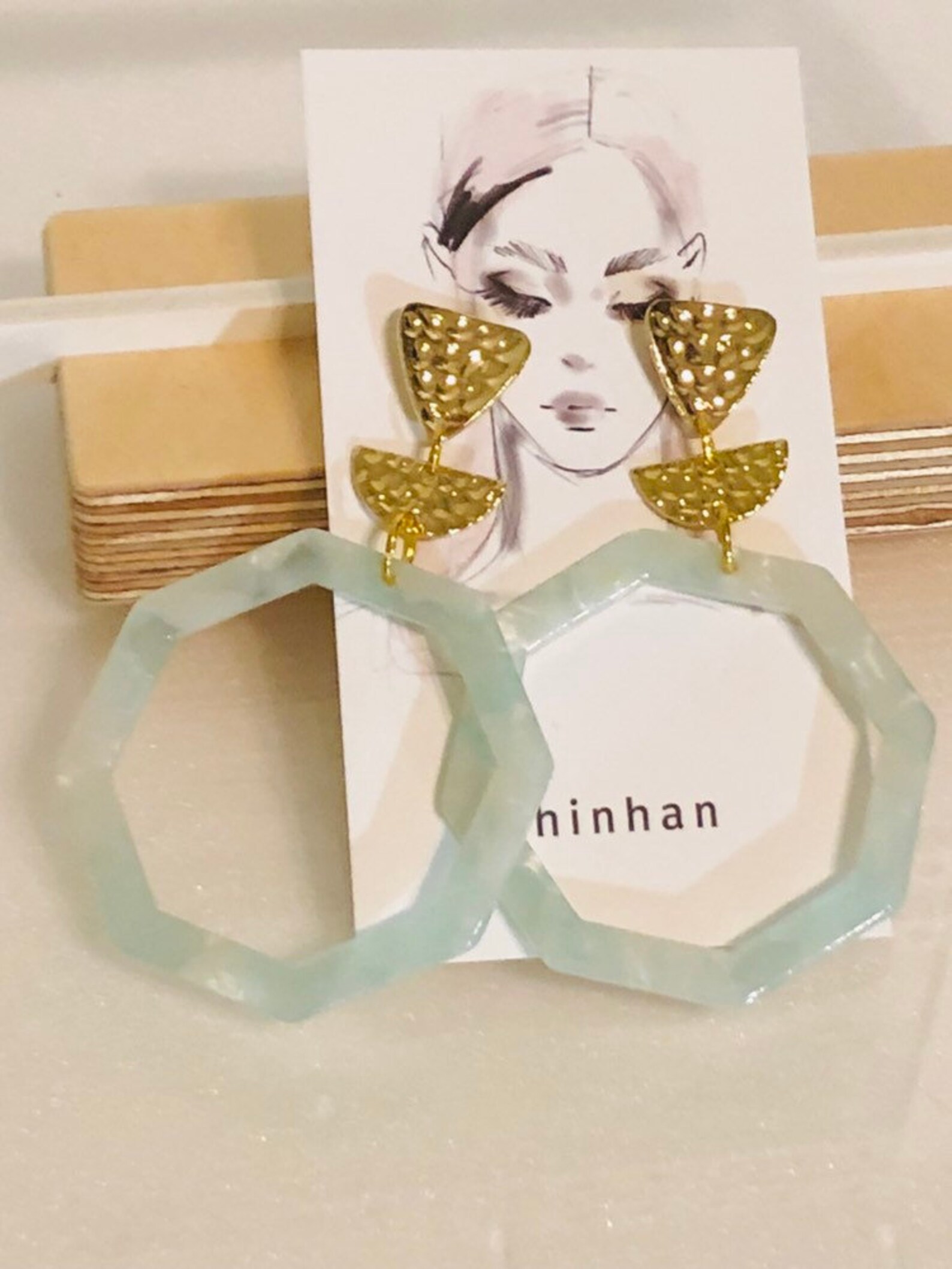 Geometrical octagon tortoise shell dangle drop earrings | Etsy