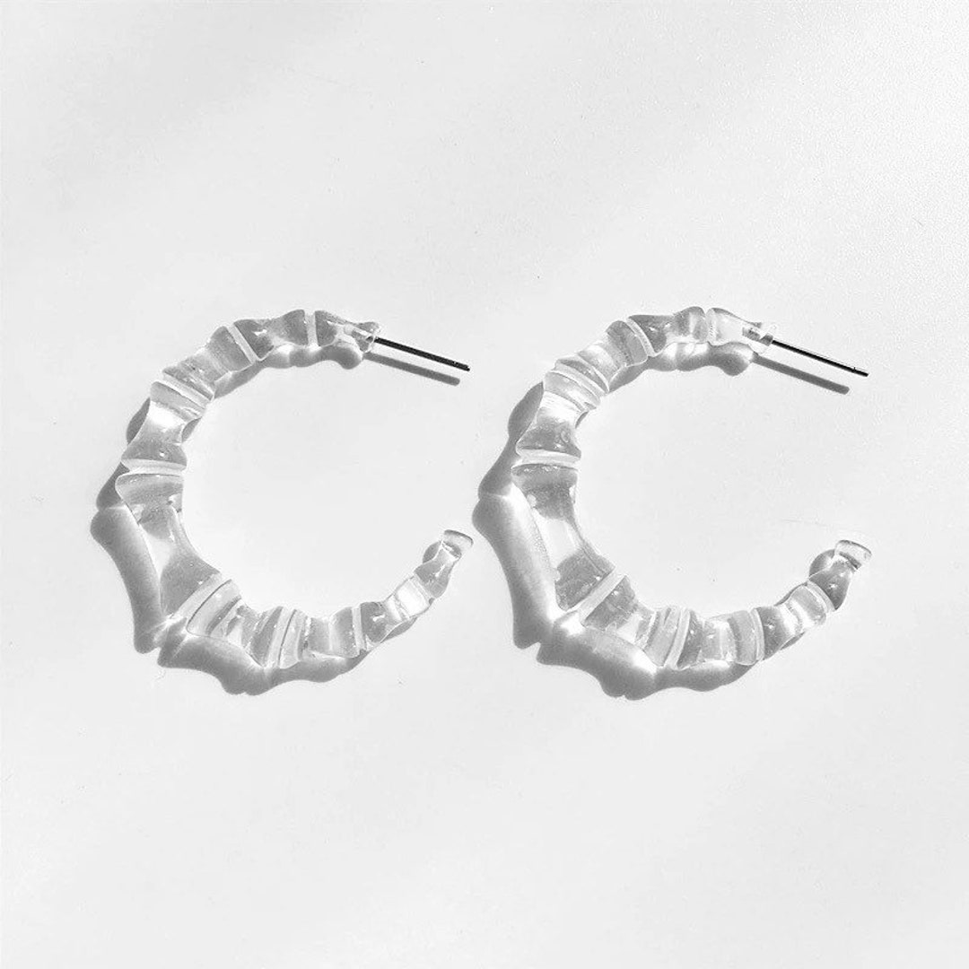Clear Transparent Bamboo Hoop Earrings, Clear Transparent Hoops, Clear ...