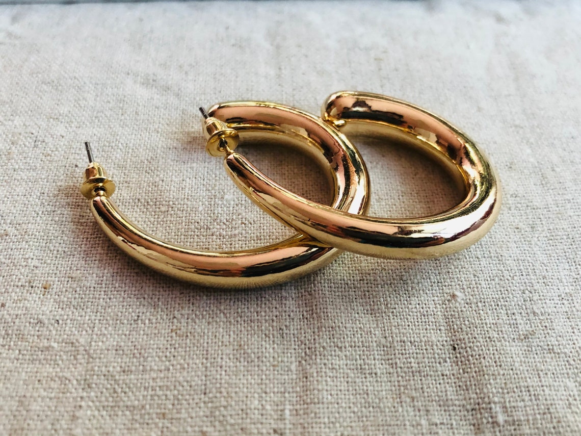 14K Gold Plated Acrylic Oval Hoop Earrings Chunky Gold Hoops | Etsy