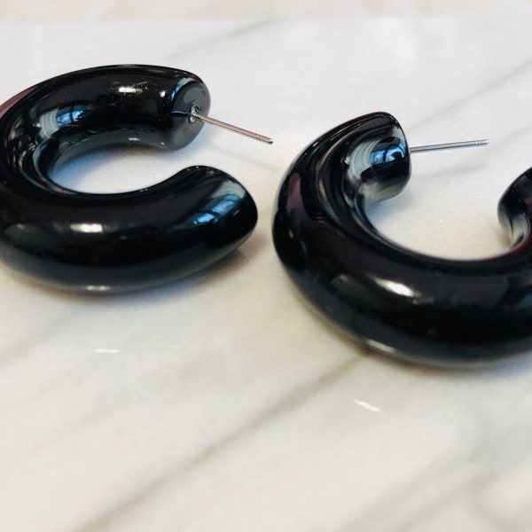 Black Hoop Earrings - Etsy