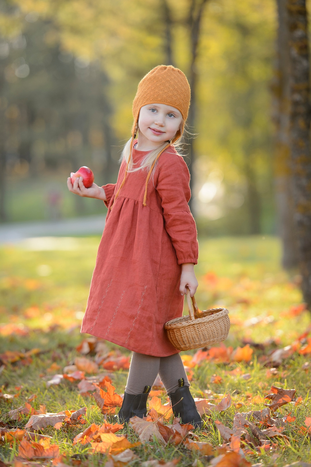 Girls Linen Dress, Toddler Linen Dress, Long Sleeves Dress, Autumn ...