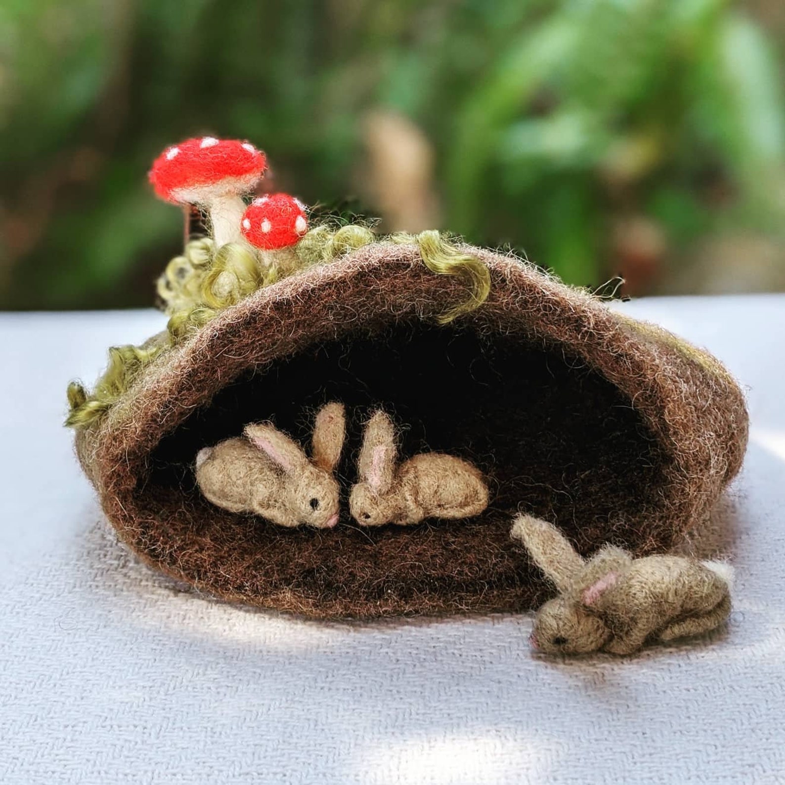 Felted Woodland Burrow With Rabbits and Toadstools - Etsy