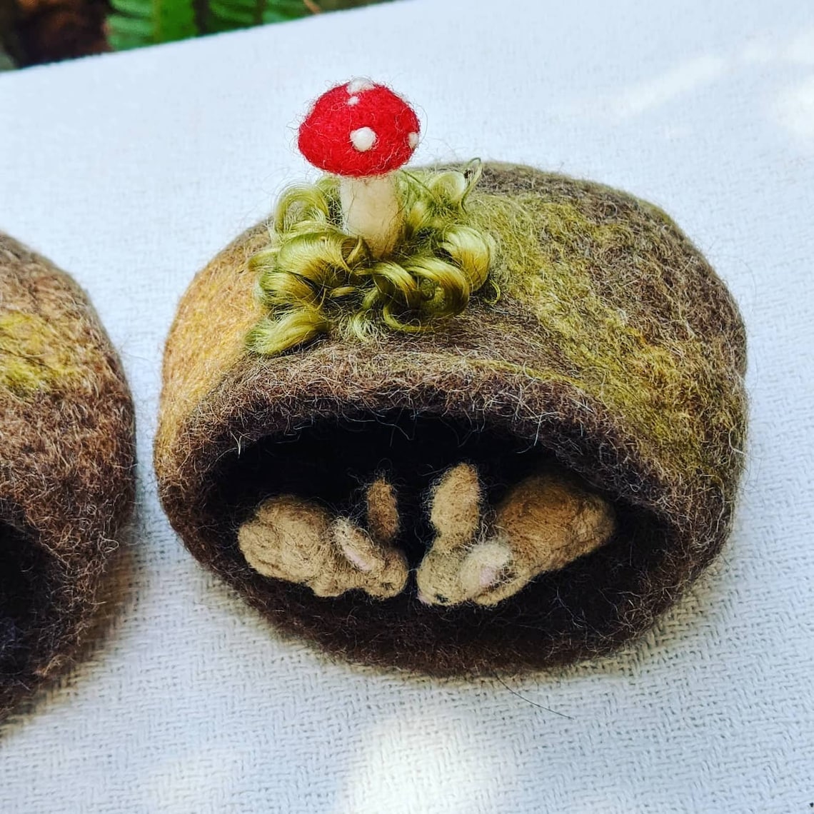 Felted Woodland Burrow With Rabbits and Toadstools - Etsy
