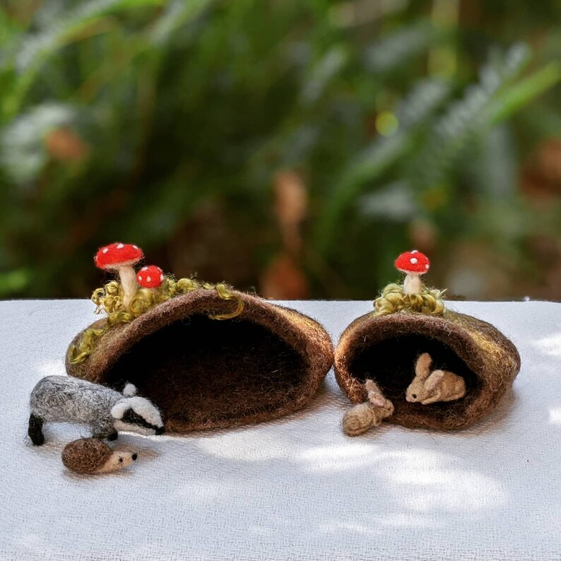 Felted Woodland Burrow With Rabbits and Toadstools - Etsy
