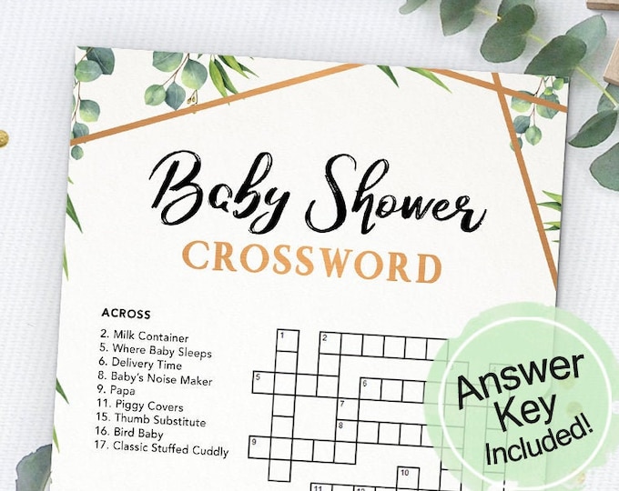 Baby Shower Crossword Puzzle, Printable Baby Shower Game, Instant ...