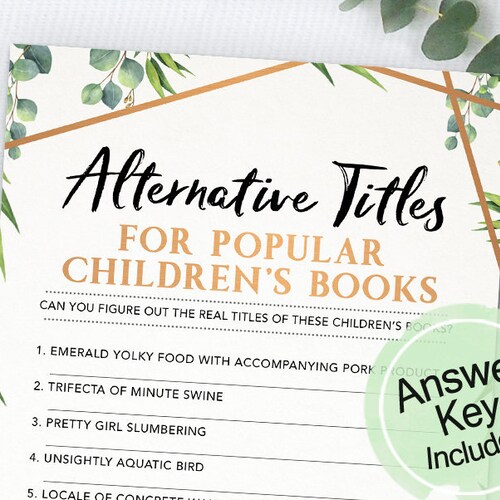 Alternative Titles for Children's Books Storybook Quiz | Etsy