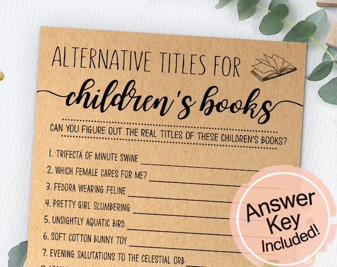 Alternative Titles for Children's Books, Baby Shower Game, Instant ...