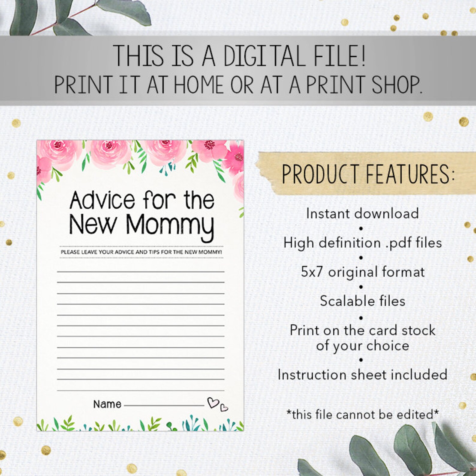 Advice for the New Mommy Baby Shower Game Printable Baby | Etsy