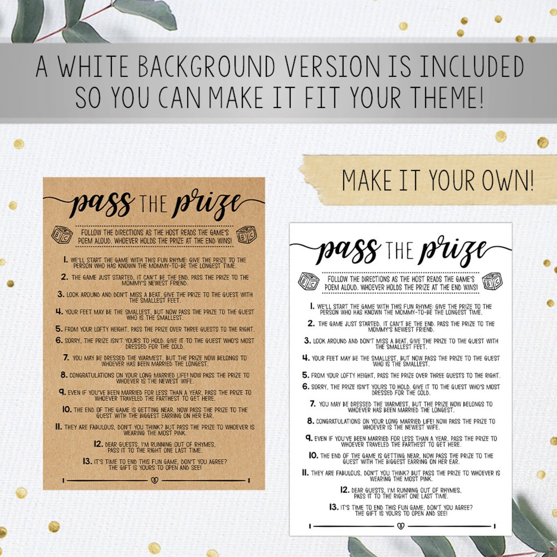 Pass the Prize Rhyme Game Baby Shower Game Baby Shower - Etsy