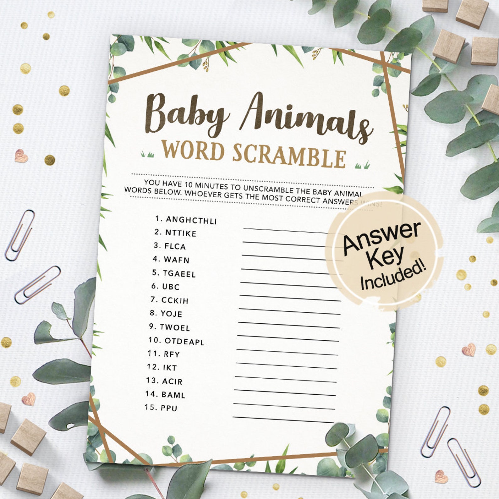 Baby Animal Word Scramble Baby Shower Word Scramble Baby - Etsy