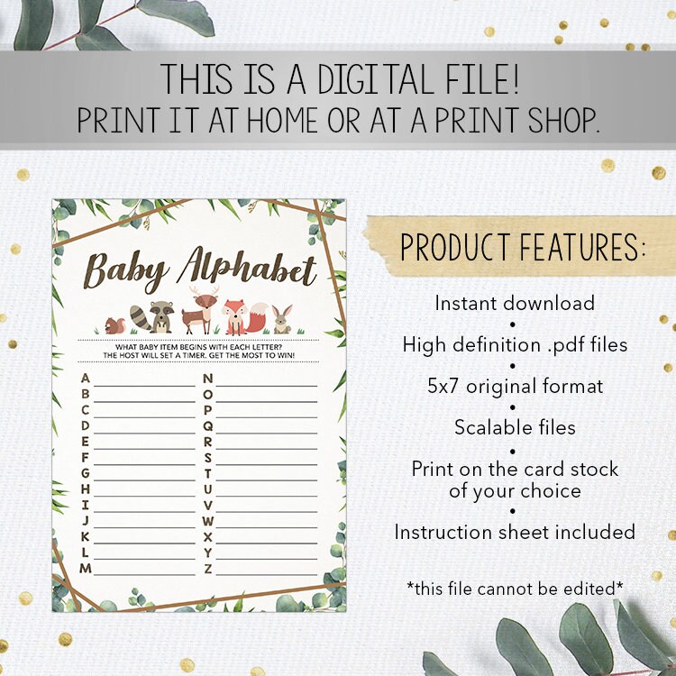 Baby Alphabet Baby ABC Game Baby Shower Game Printable - Etsy