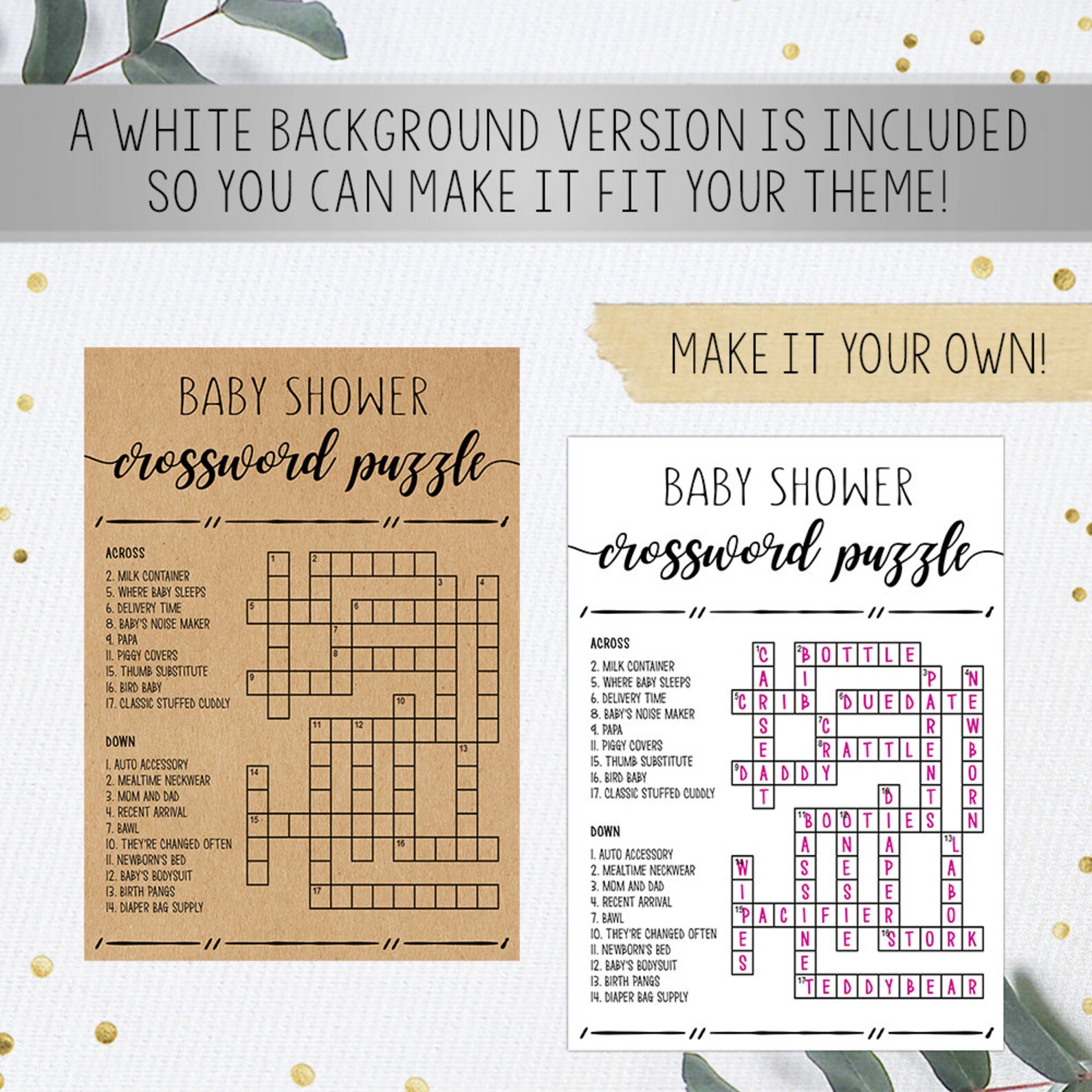 Baby Shower Crossword Puzzle Baby Shower Crossword Game - Etsy