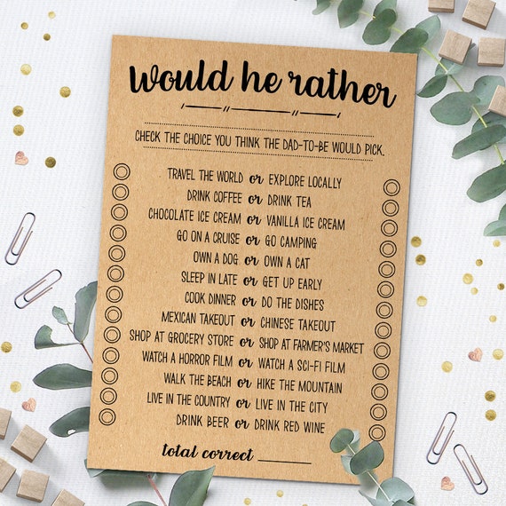 Party Games Party Favors & Games Baby Shower Game Would He Rather ...