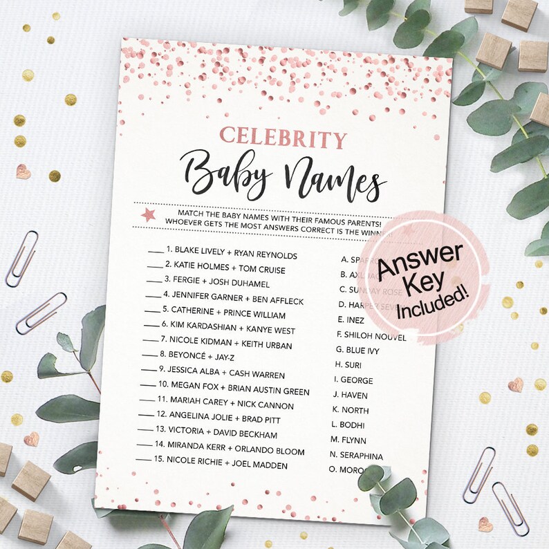 Celebrity Baby Names Celebrity Match Baby Shower Game Baby - Etsy