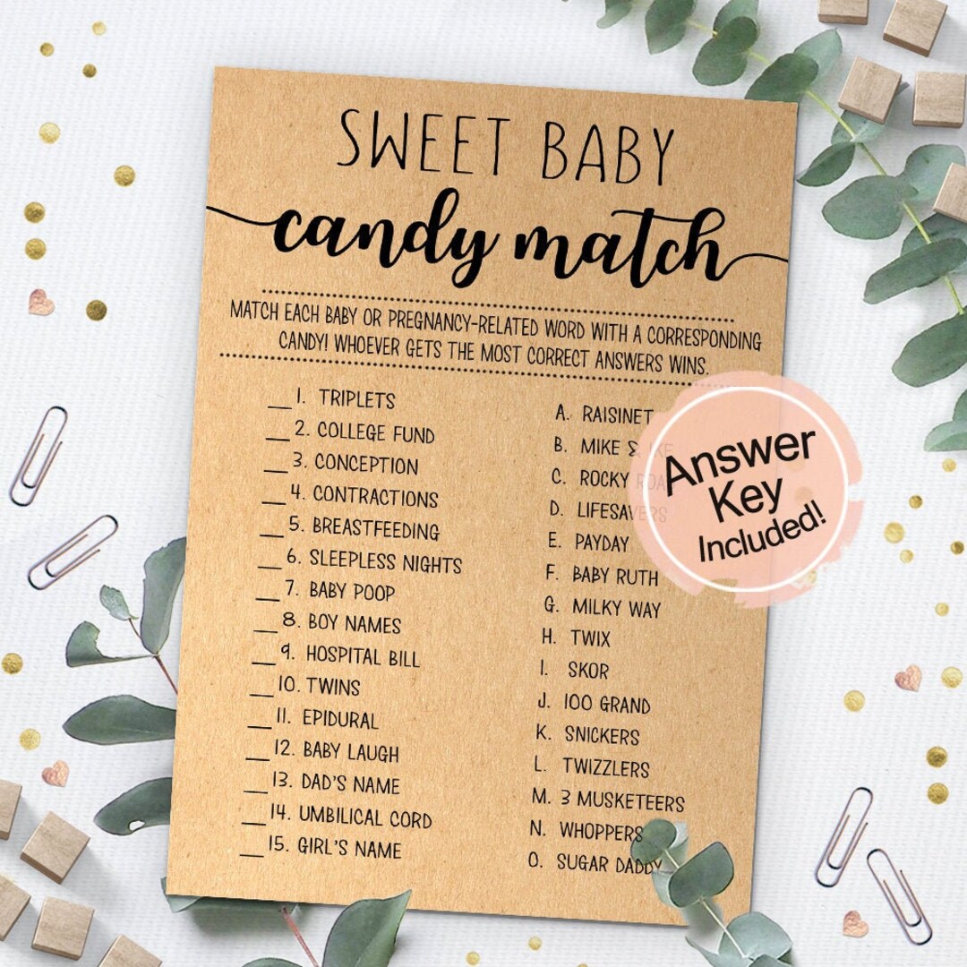 Sweet Baby Candy Match, Pregnancy Candy Match, Baby Shower Game ...
