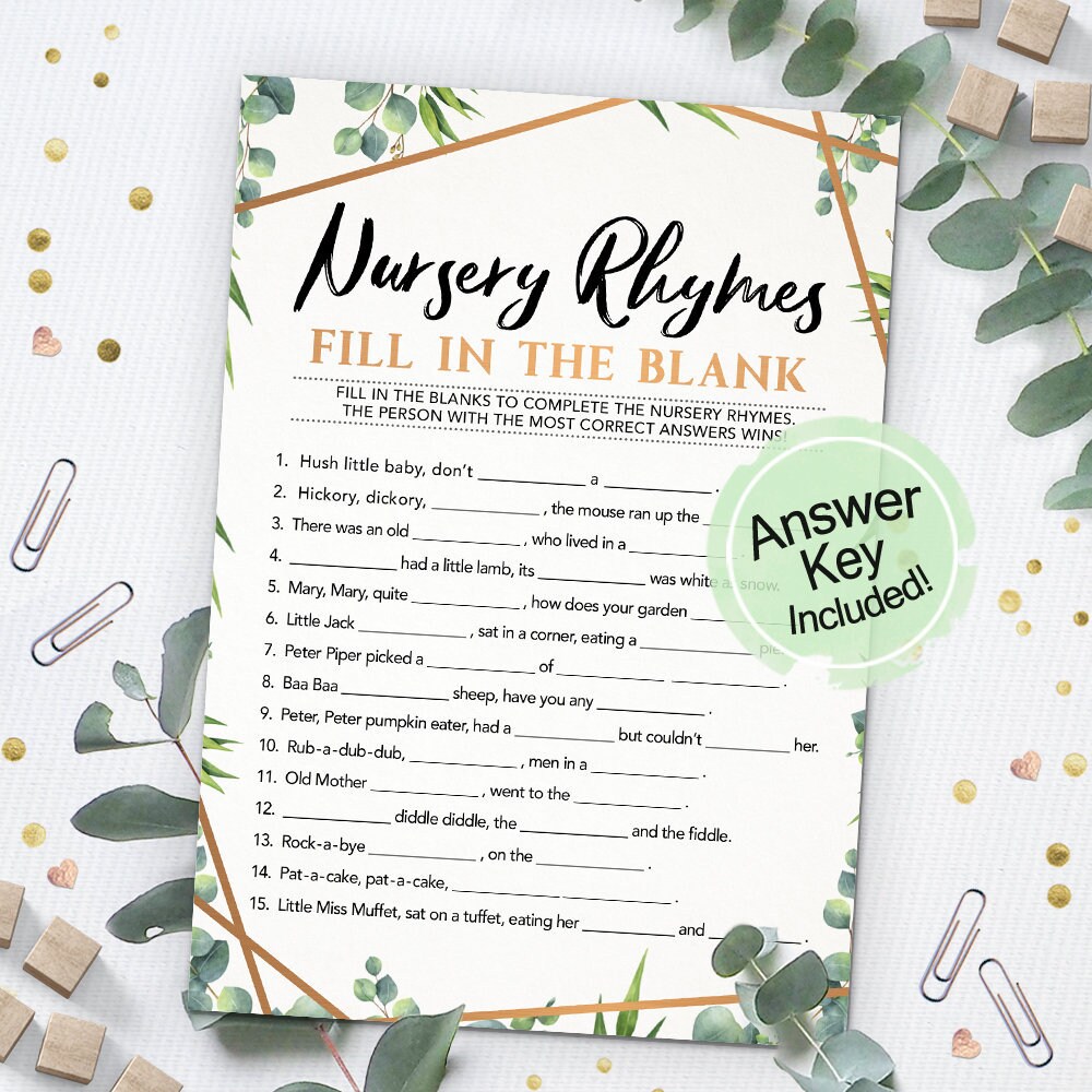Nursery Rhymes Fill in the Blank Baby Shower Game Instant - Etsy