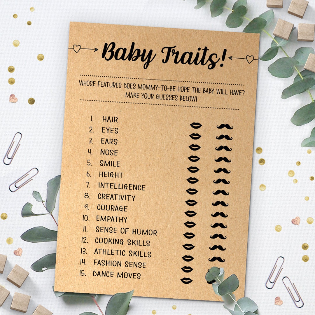 Baby Traits Game, Baby Shower Games, Printable, Instant Download ...