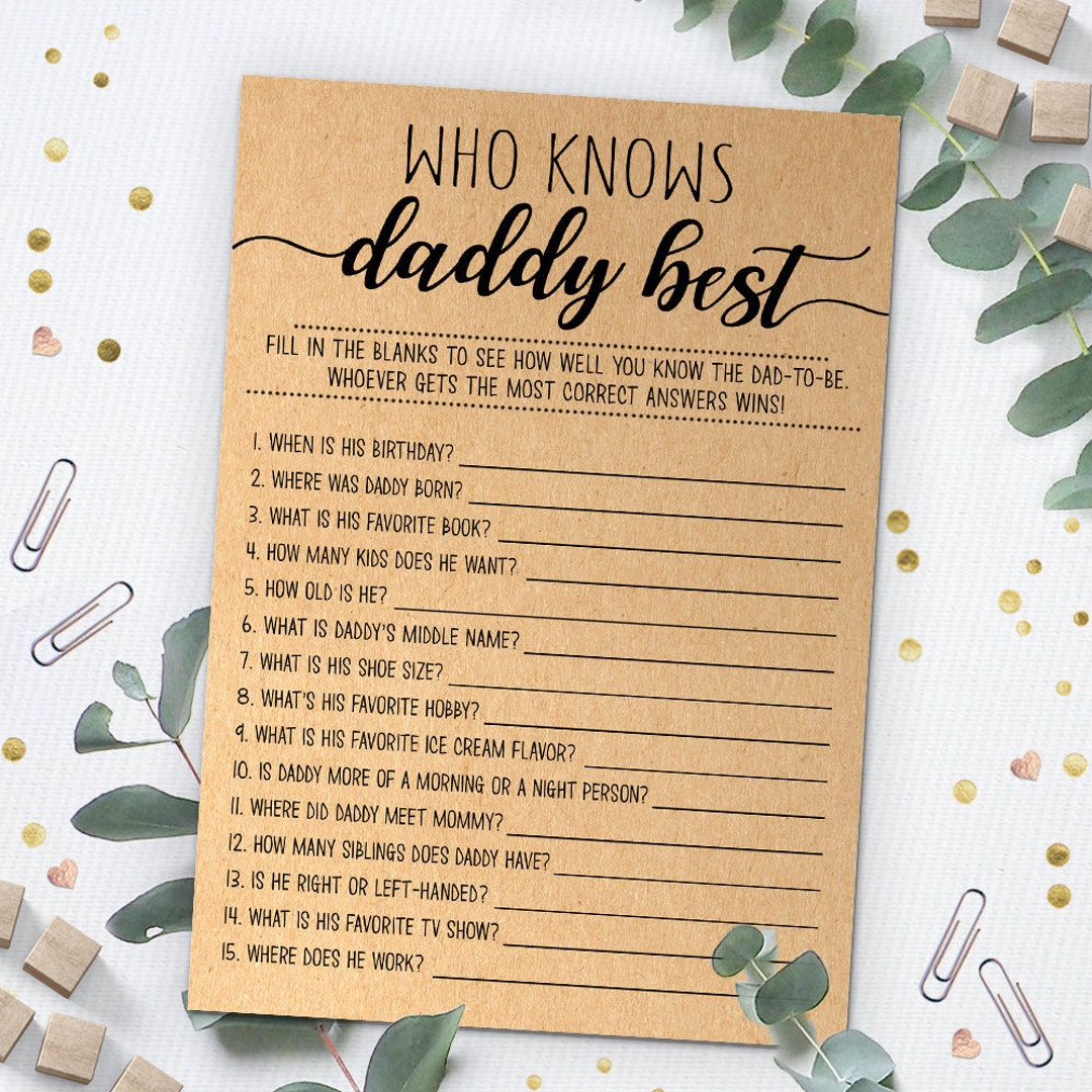 Who Knows Daddy Best Baby Shower Games How Well Do You Know - Etsy ...