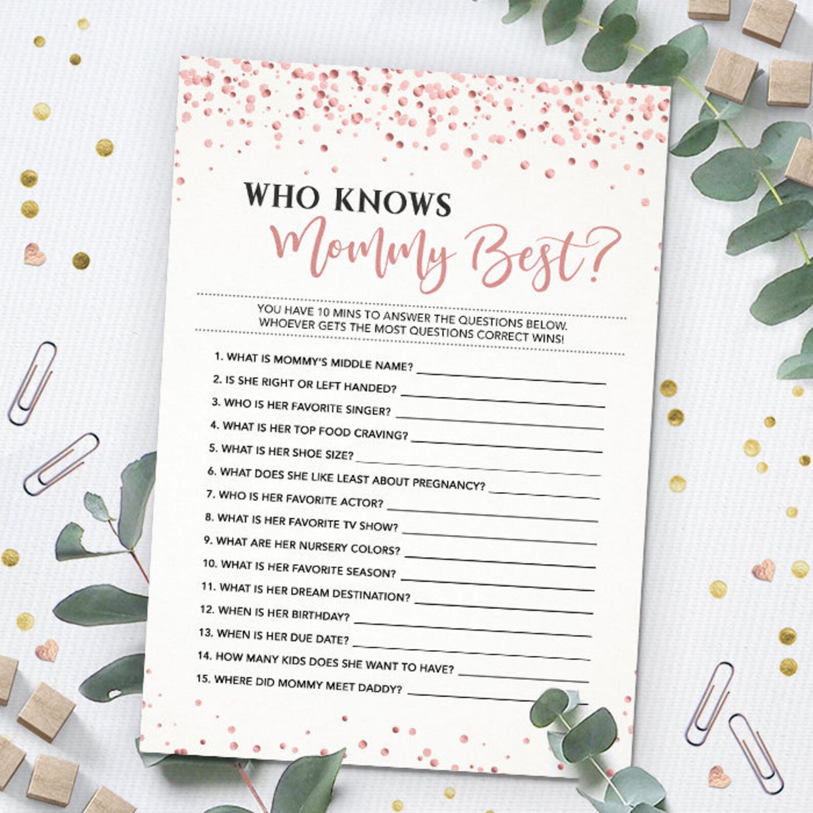 Who Knows Mommy Best Game Mommy Trivia Game Baby Shower Game | Etsy