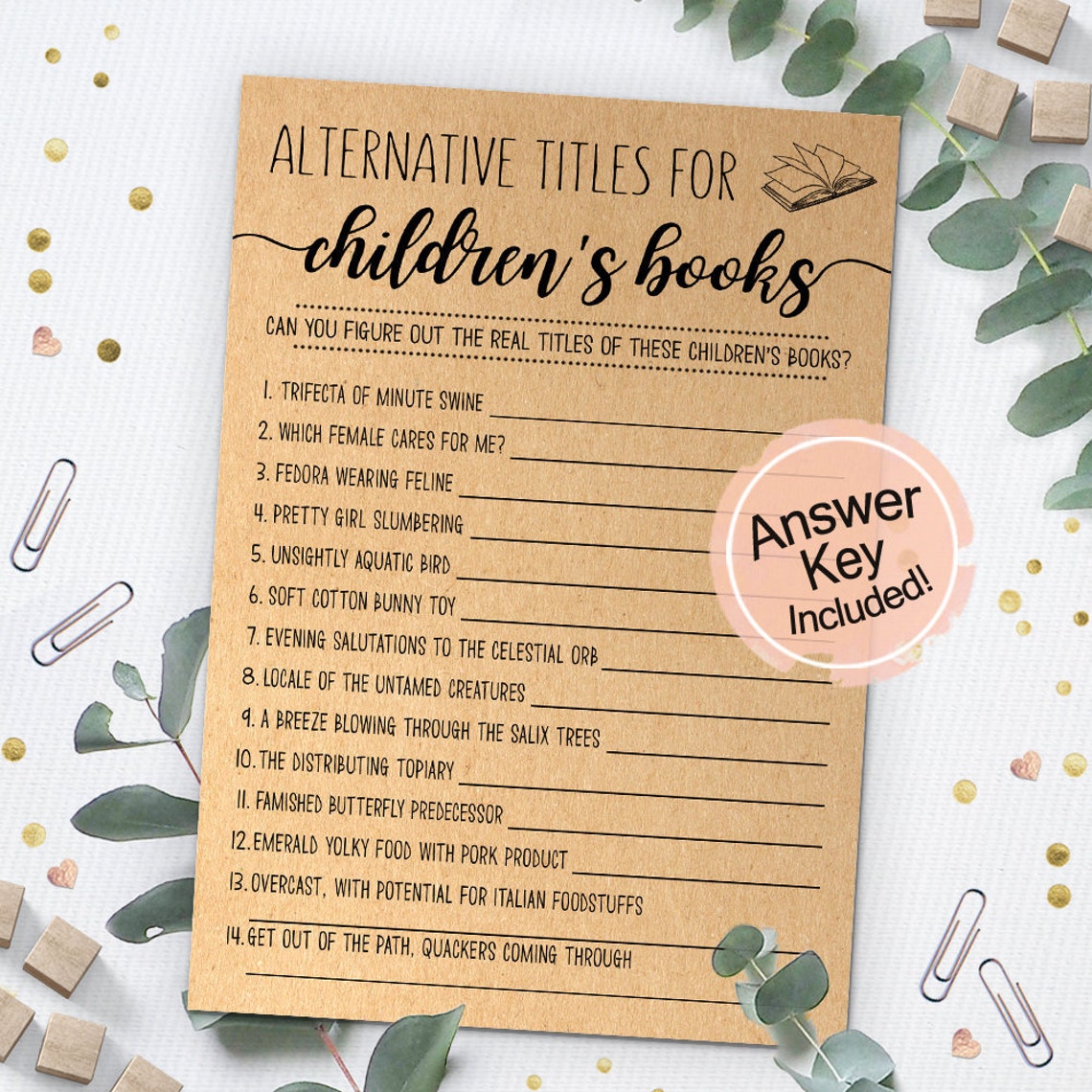 Alternative Titles for Children's Books Baby Shower Game - Etsy