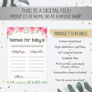 Names for Baby Baby Shower Game Memory Card Name - Etsy